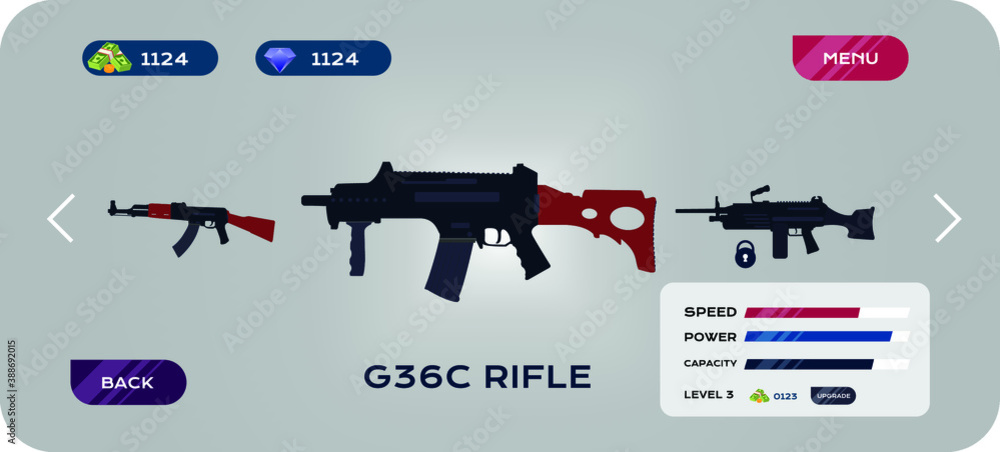 gun game select options UI kit design.gun select option UI kit design ...