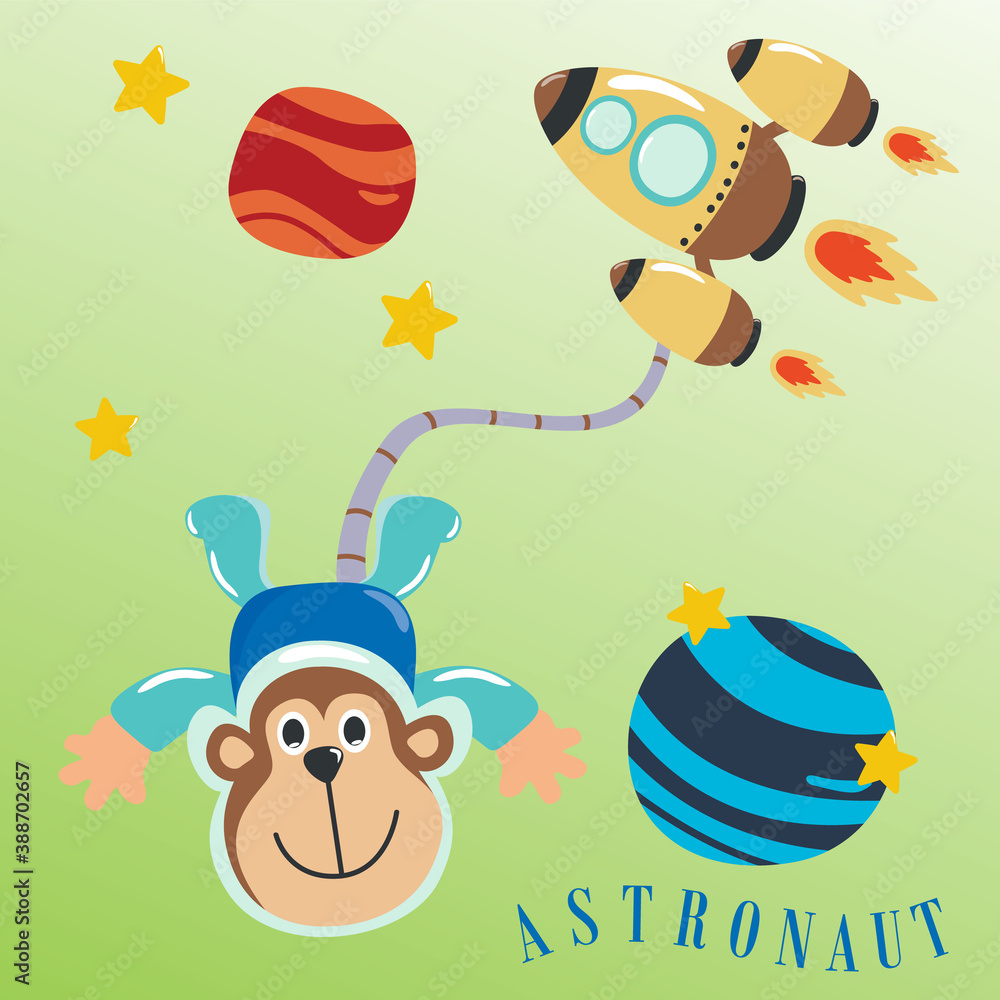 Cute little monkey Astronaut in space wearing space suits with cartoon ...
