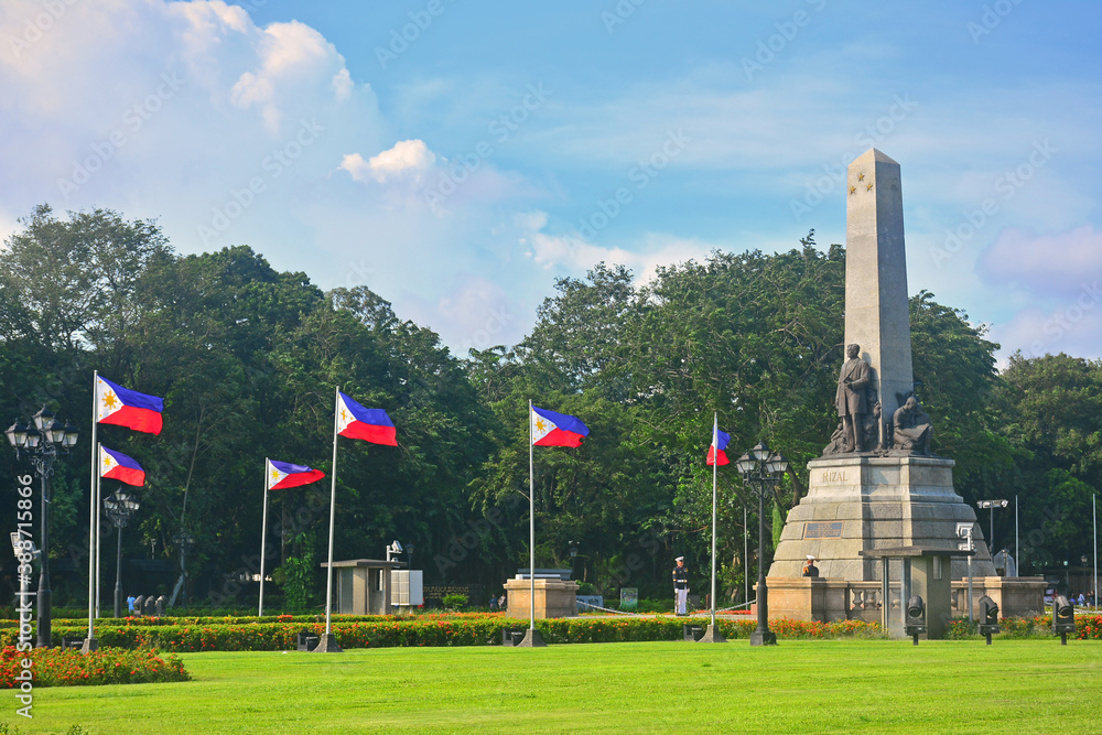 Jose Rizal statue monument at Rizal park in Manila, Philippines Stock ...