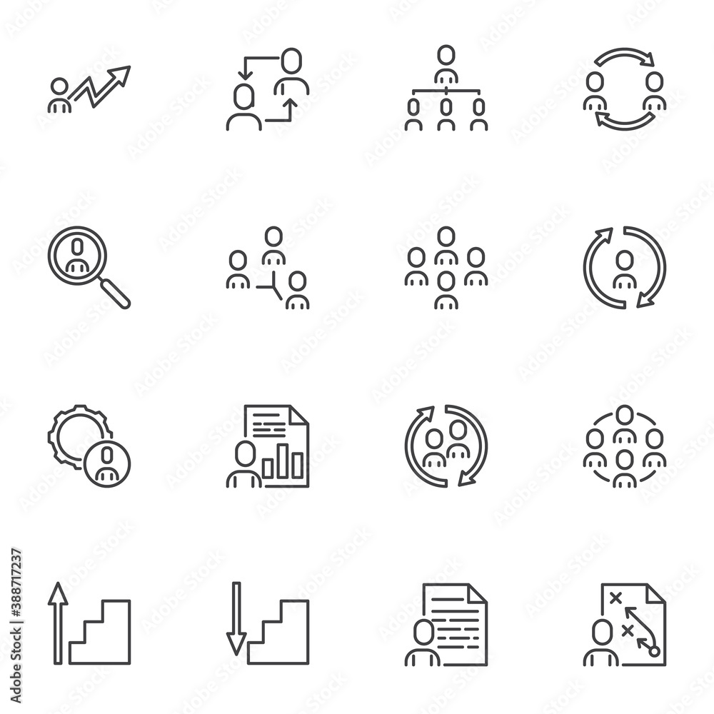 Team Work line icons set, business people outline vector symbol ...