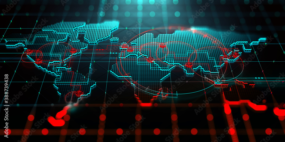 Abstract map of continents. Globalization and geopolitics in high-tech ...