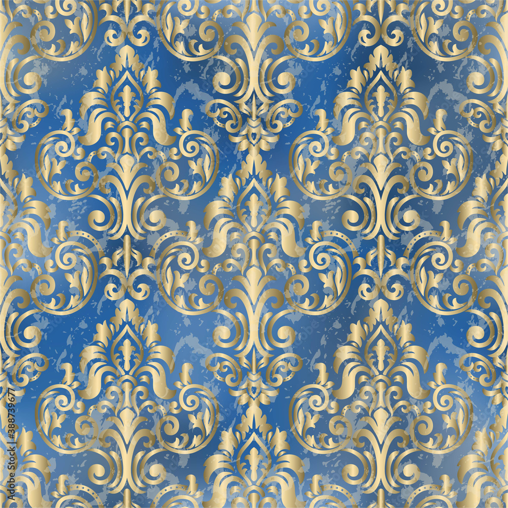 Seamless damask pattern for background or wallpaper design. Blue and ...