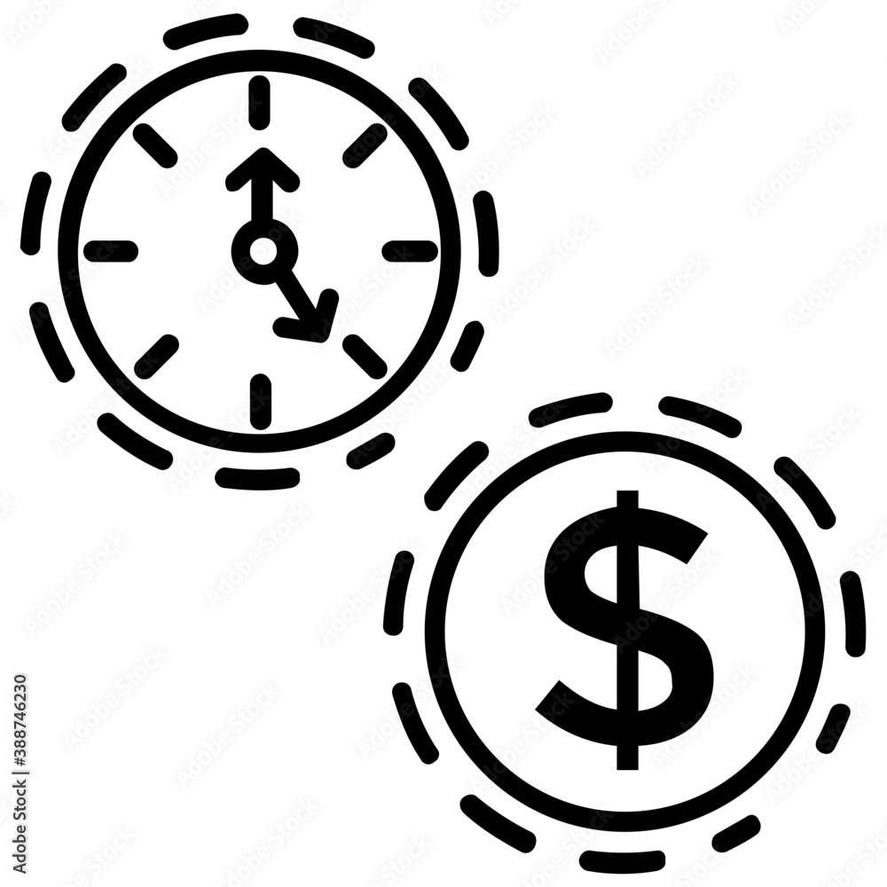An icon with dollar sign and time cycle, together depicting money and ...