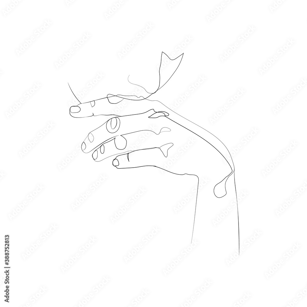 SINGLE-LINE DRAWING OF A HAND (1). This hand-drawn, continuous, line ...