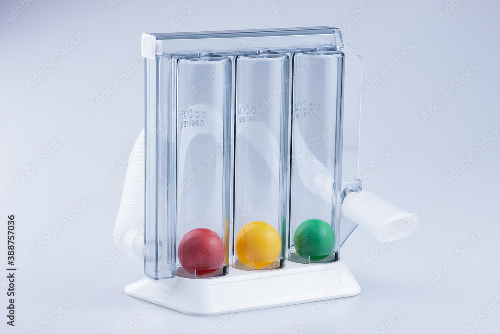 Medical incentives spirometer for monitor strength of lung on white ...