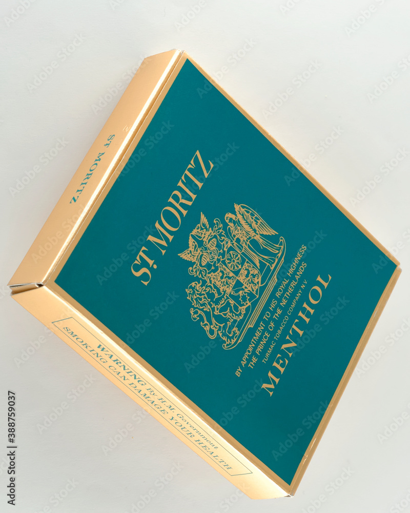 London, England - October 28, 2005: Packet of 20 St Moritz Menthol ...