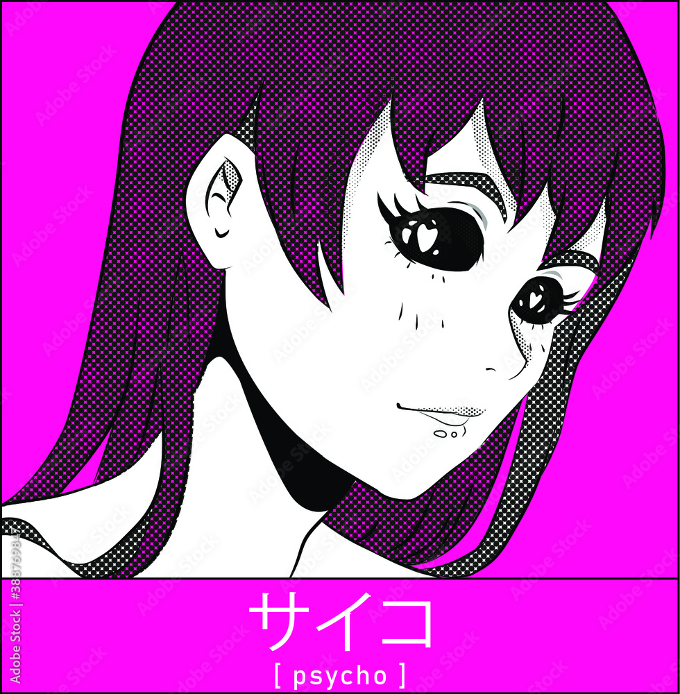Frame of the manga comics with yandere crazy female character. Hand ...