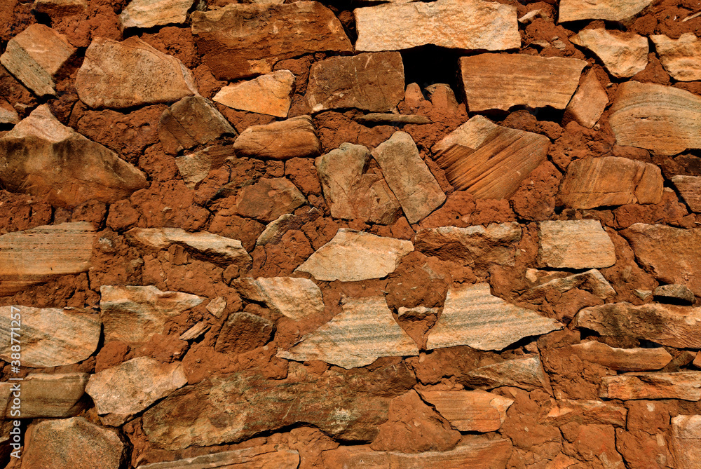 Stone and mud wall background, Ancient Stone Red Mud House wall in ...