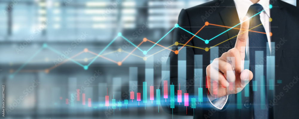 Businessman plan graph growth increase of chart positive indicators in ...