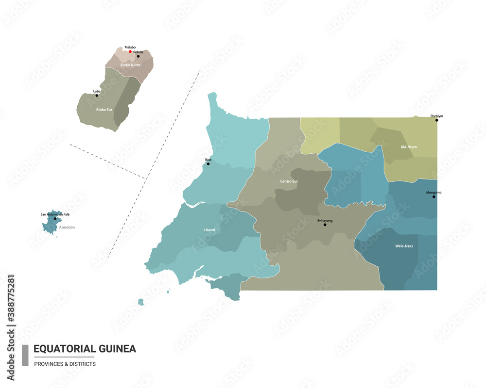 Equatorial Guinea higt detailed map with subdivisions. Administrative ...
