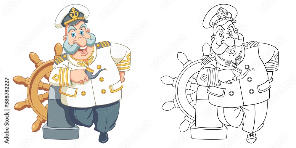 Coloring page with ship captain. Line art drawing for kids activity ...