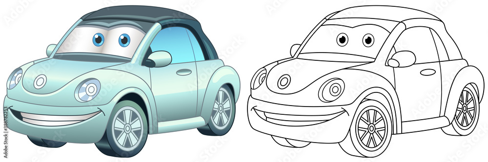 Coloring page with mini car. Line art drawing for kids activity ...