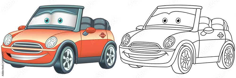 Coloring page with cars. Line art drawing for kids activity coloring ...
