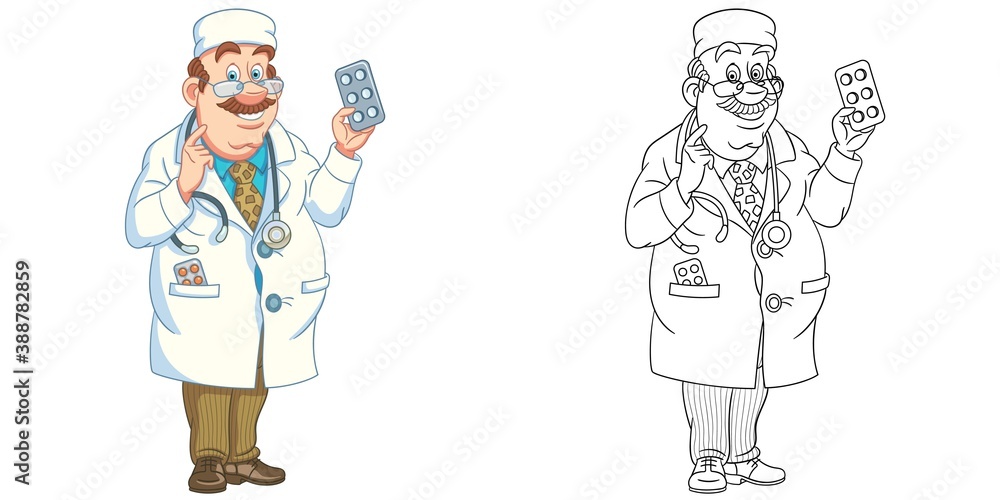 Coloring page with doctor. Line art drawing for kids activity coloring ...
