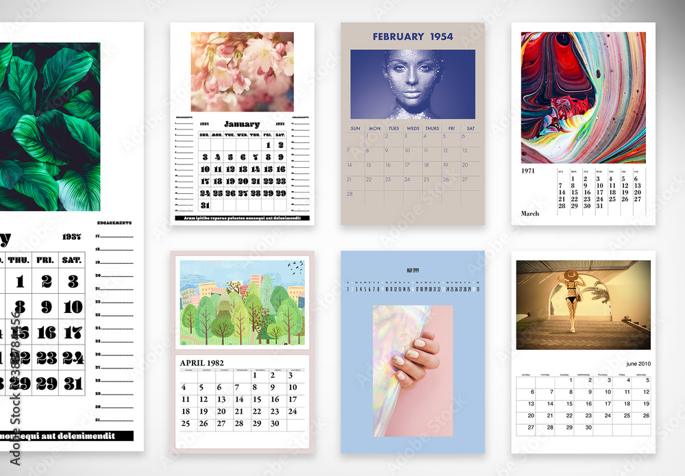 Retro Reusable Calendars Layout Stock Template | Adobe Stock