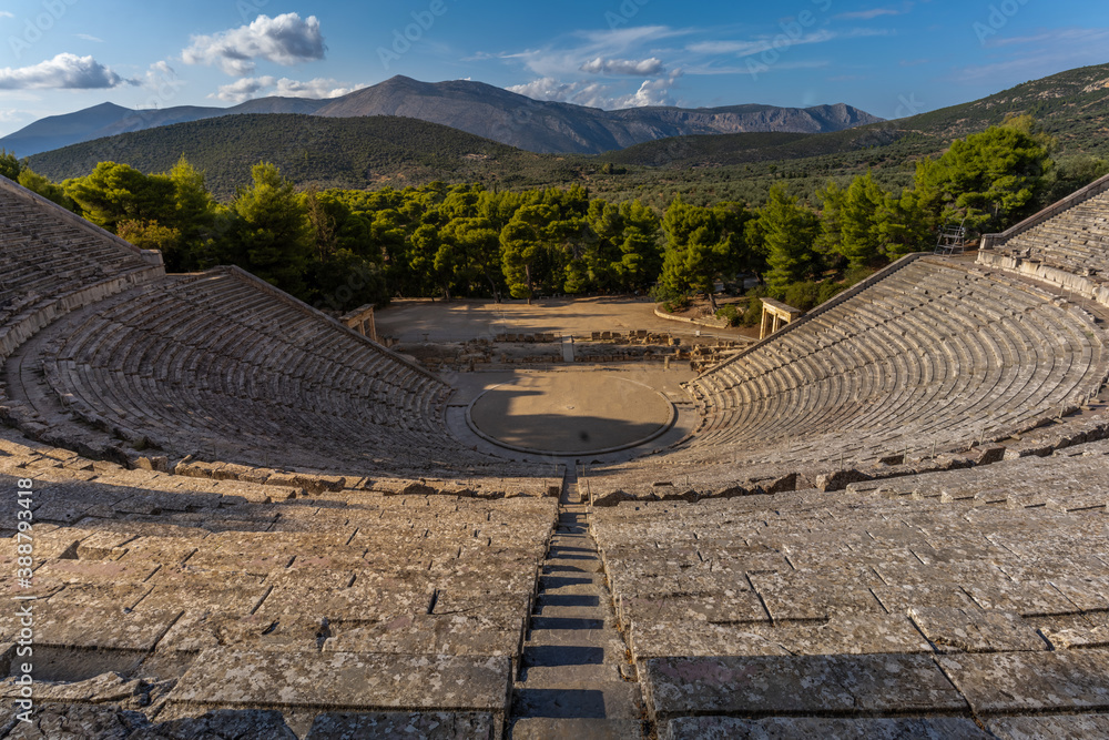 Ruins of the Ancient Theatre of Epidaurus located on the southeast end ...