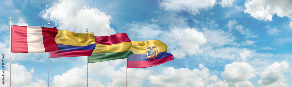 3D Illustration with national flags of the four countries which are ...