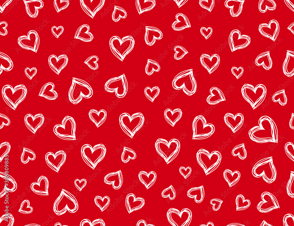 White hearts on a red background. Seamless pattern. Vector illustration ...