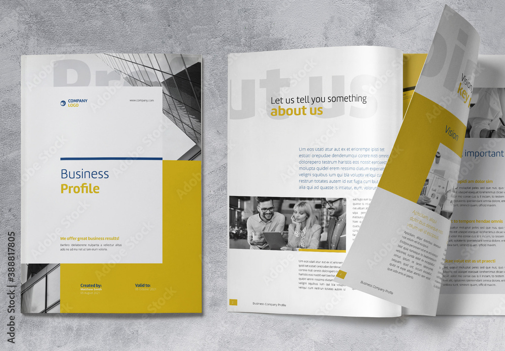 Company Profile with Yellow and Blue Accents Stock Template | Adobe Stock
