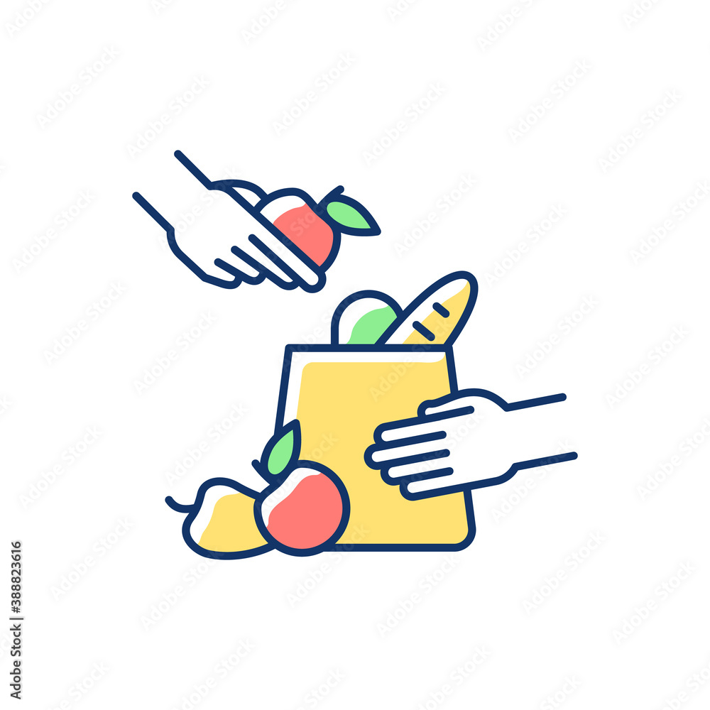 Grocery bagger RGB color icon. Packer. Putting groceries into shopping ...