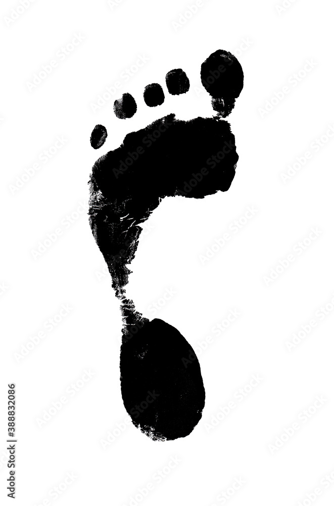 left foot black imprint isolated on white background. Illustration of a ...