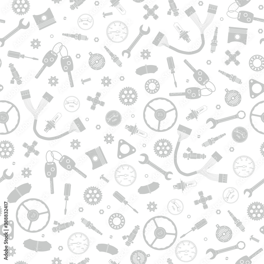 Seamless gray background with car parts and elements Stock Vector ...