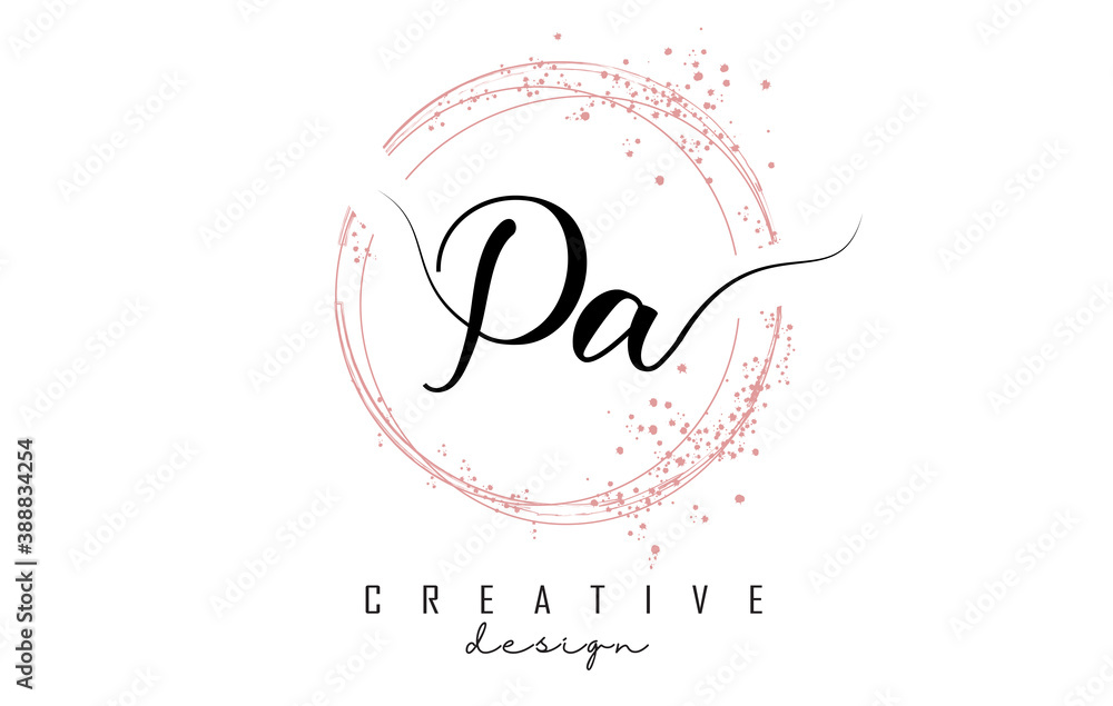 Handwritten PA P A letter logo with sparkling circles with pink glitter ...