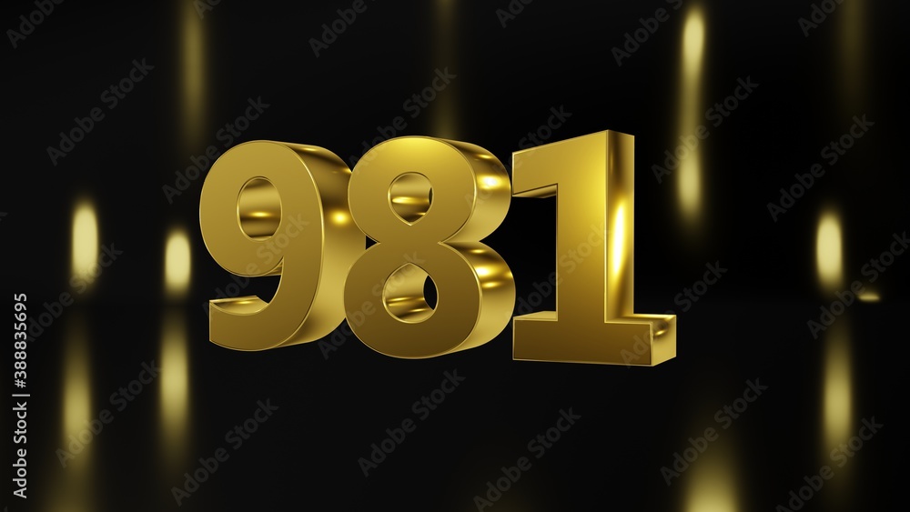 Number 981 in gold on black and gold background, isolated number 3d ...