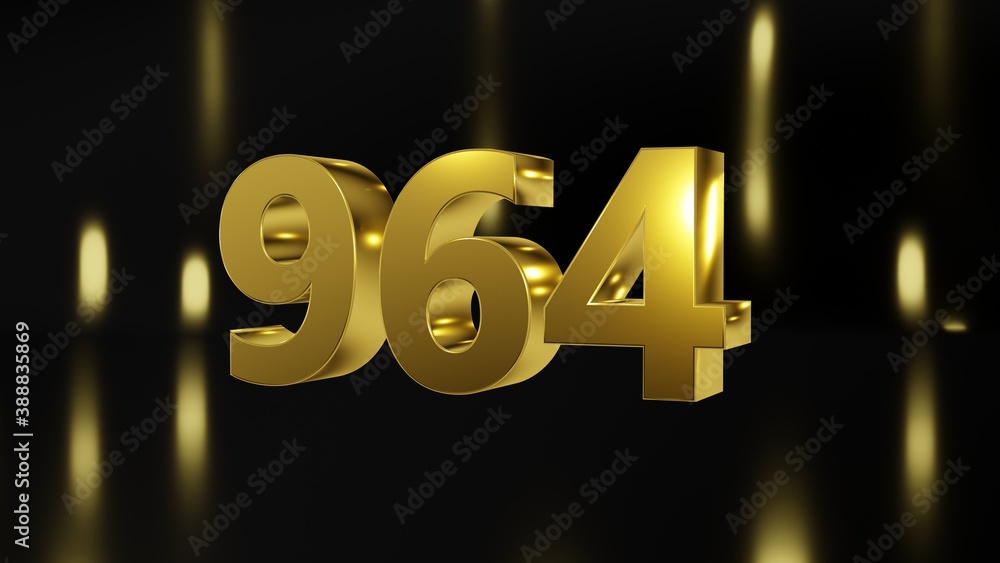 Number 964 in gold on black and gold background, isolated number 3d ...
