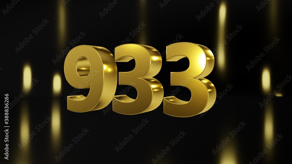 Number 933 in gold on black and gold background, isolated number 3d ...