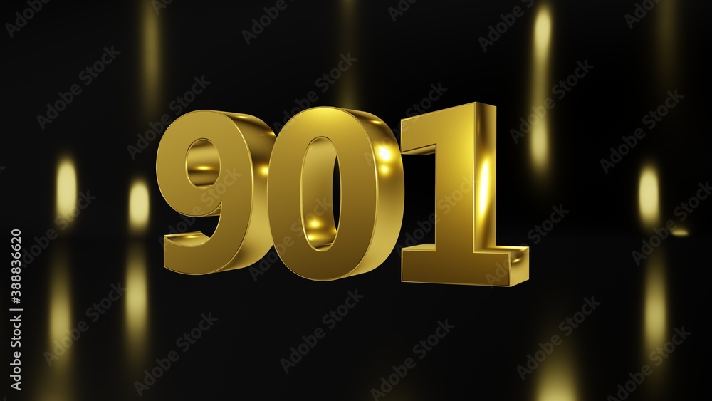 Number 901 in gold on black and gold background, isolated number 3d ...