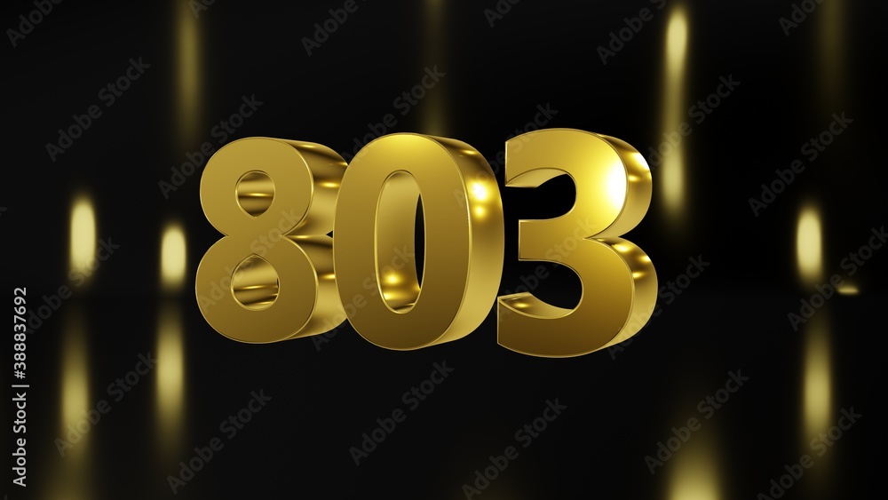 Number 803 in gold on black and gold background, isolated number 3d ...