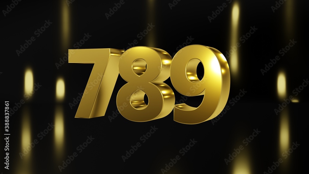 Number 789 in gold on black and gold background, isolated number 3d ...