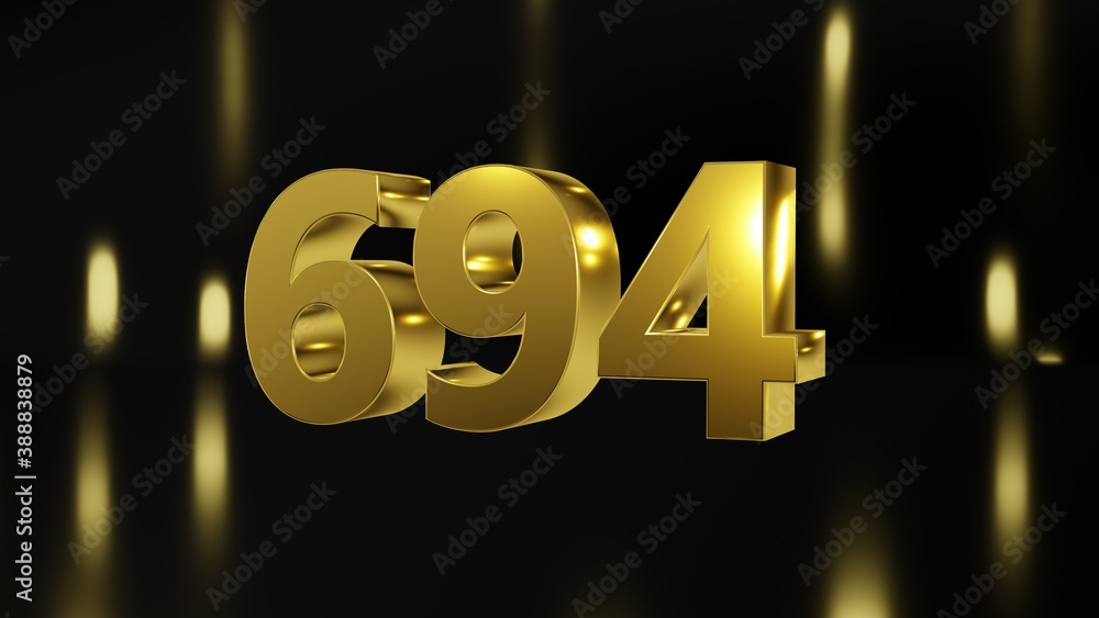 Number 694 in gold on black and gold background, isolated number 3d ...