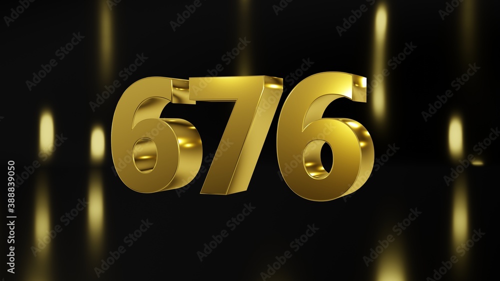 Number 676 in gold on black and gold background, isolated number 3d ...