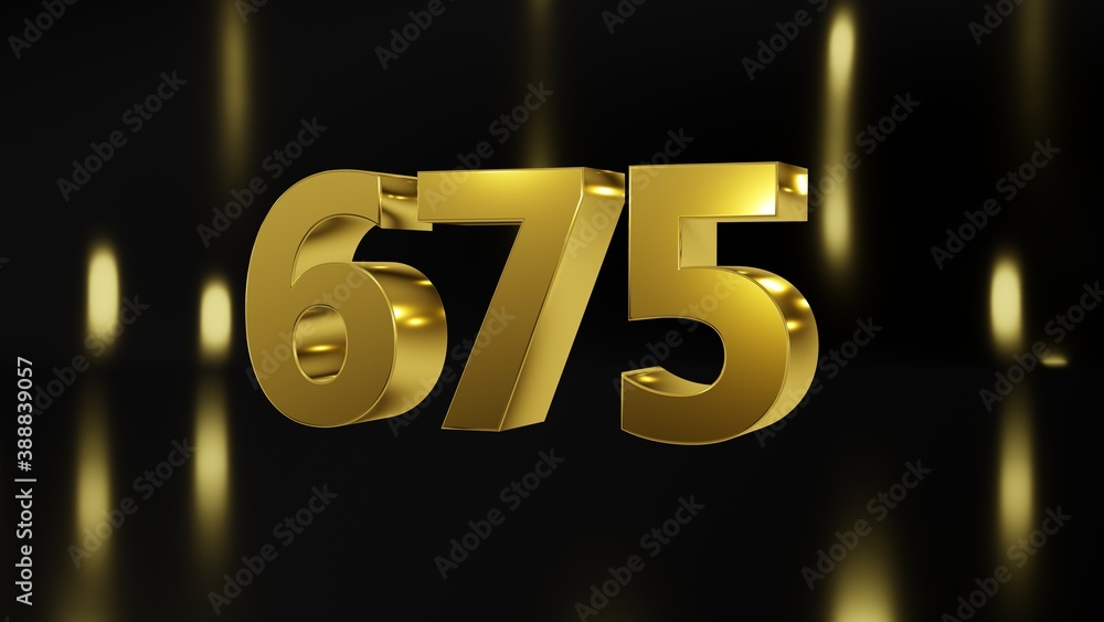 Number 675 in gold on black and gold background, isolated number 3d ...