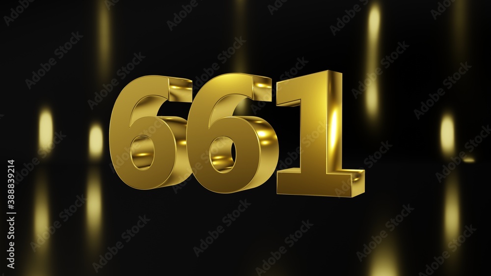 Number 661 in gold on black and gold background, isolated number 3d ...