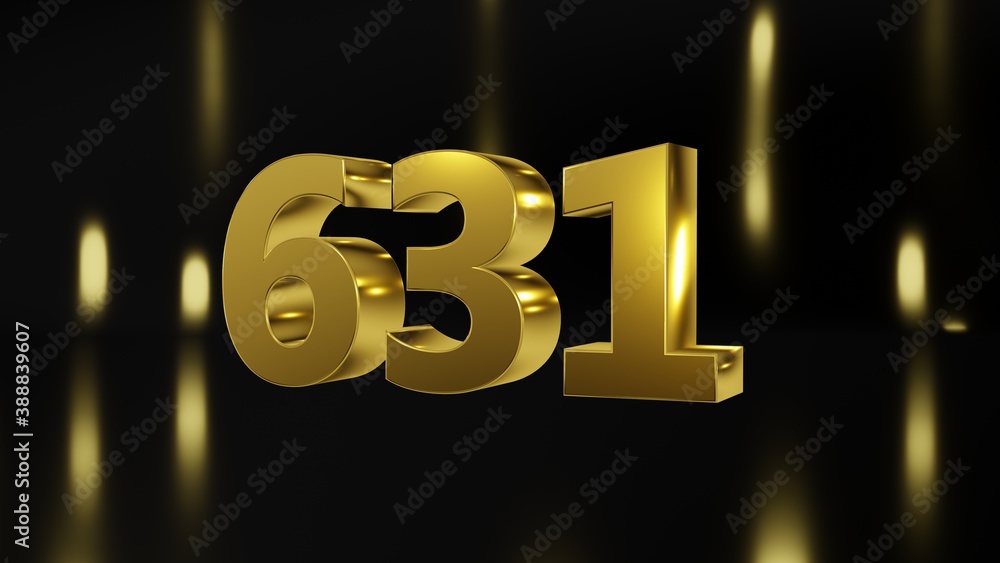 Number 631 in gold on black and gold background, isolated number 3d ...