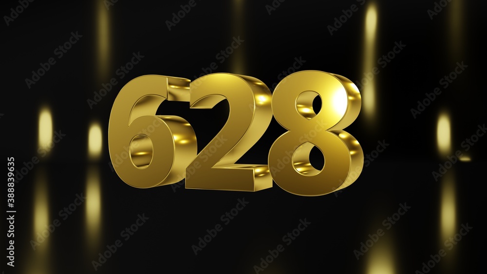 Number 628 in gold on black and gold background, isolated number 3d ...
