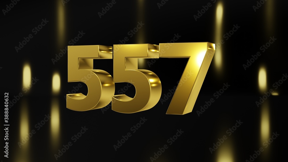 Number 557 in gold on black and gold background, isolated number 3d ...