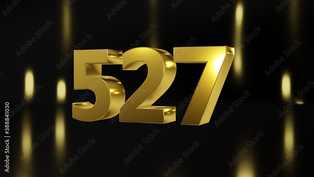 Number 527 in gold on black and gold background, isolated number 3d ...