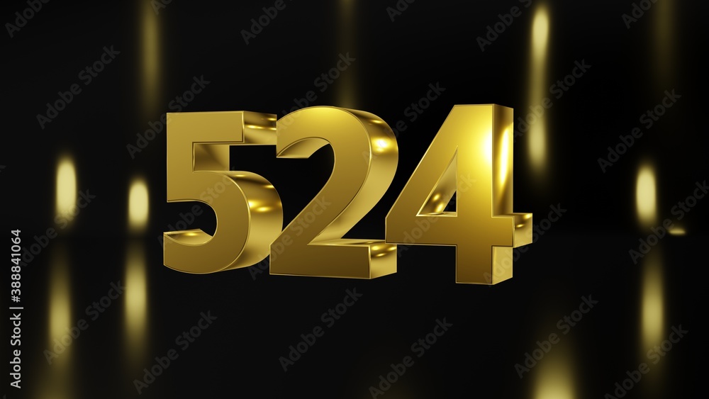 Number 524 in gold on black and gold background, isolated number 3d ...