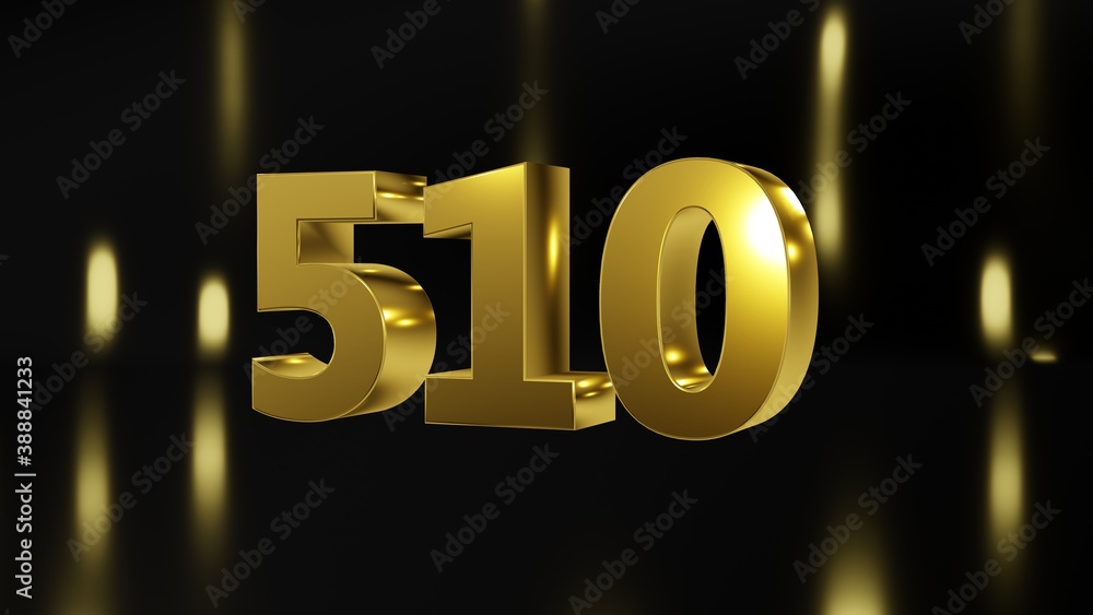 Number 510 in gold on black and gold background, isolated number 3d ...