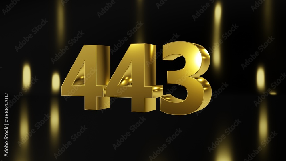 Number 443 in gold on black and gold background, isolated number 3d ...