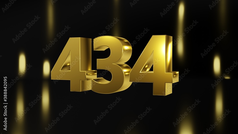 Number 434 in gold on black and gold background, isolated number 3d ...