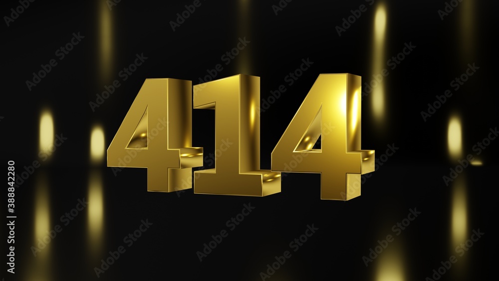 Number 414 in gold on black and gold background, isolated number 3d ...