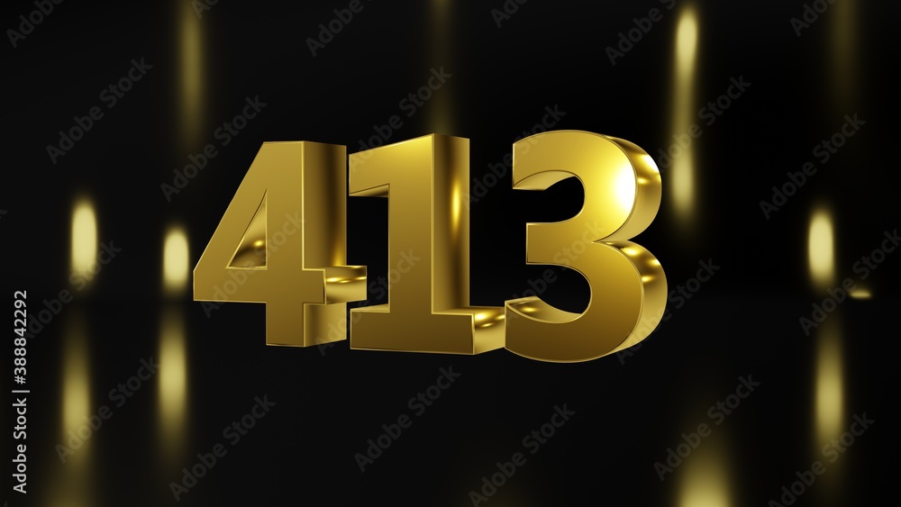 Number 413 in gold on black and gold background, isolated number 3d ...