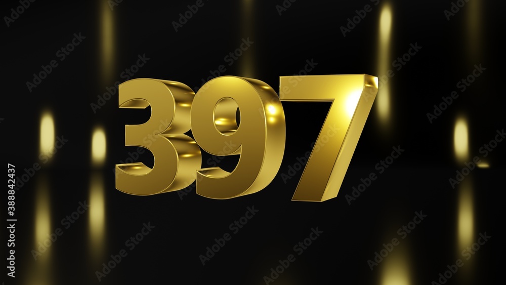 Number 397 in gold on black and gold background, isolated number 3d ...