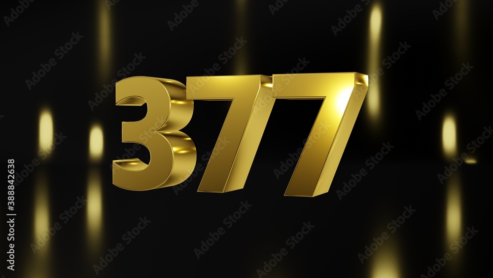 Number 377 in gold on black and gold background, isolated number 3d ...