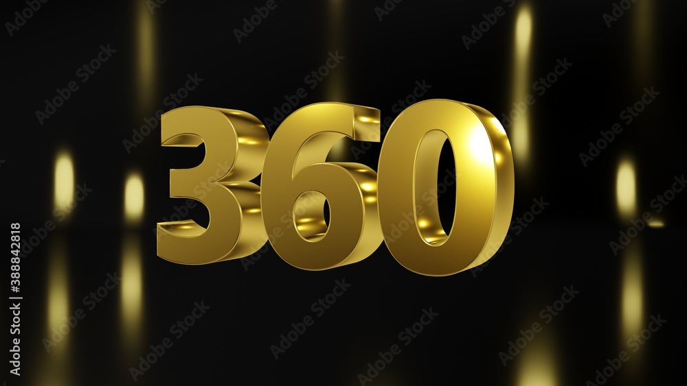 Number 360 in gold on black and gold background, isolated number 3d ...